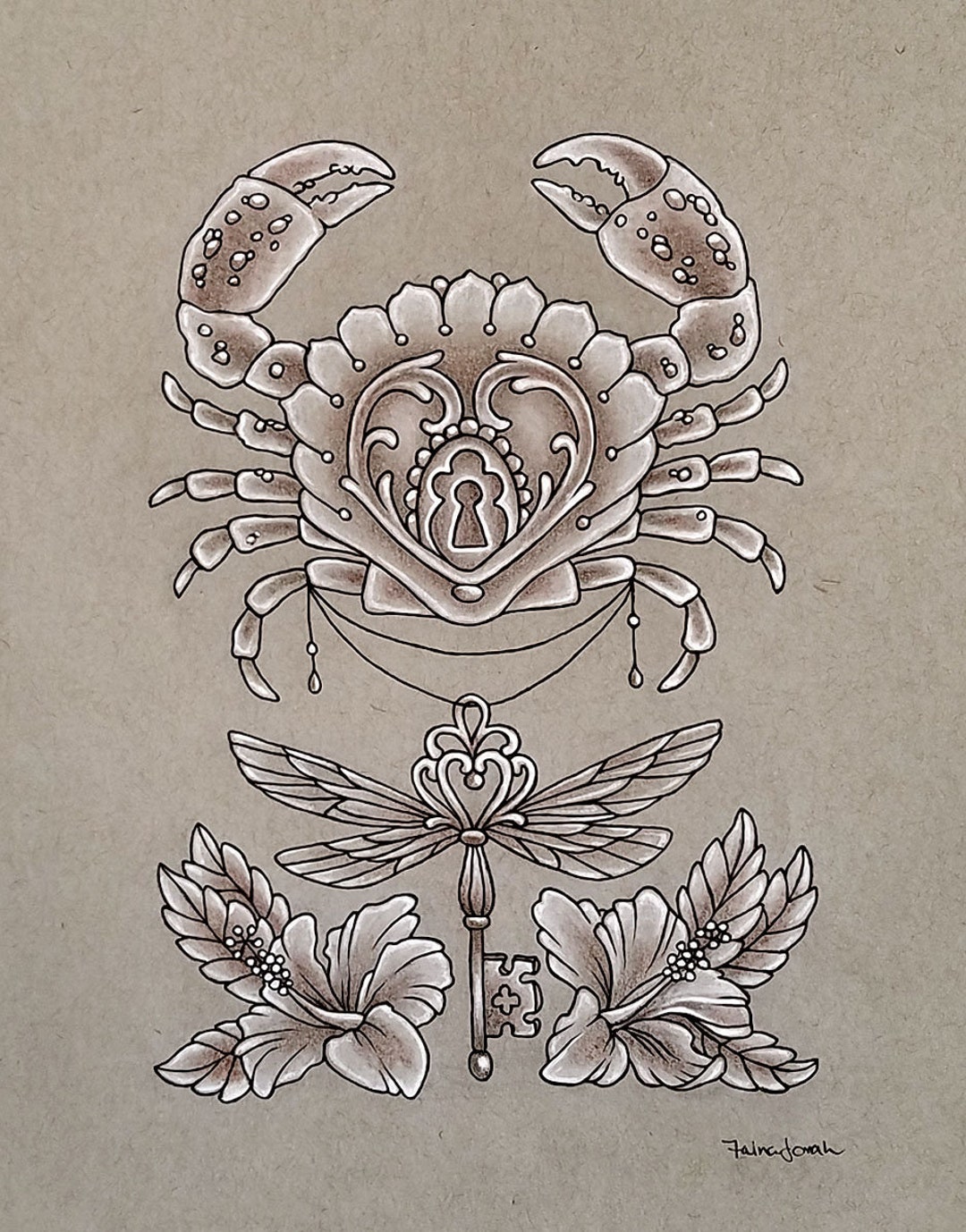 Cancer Zodiac Original Drawing - 11x14 Matted Ink and Charcoal ...