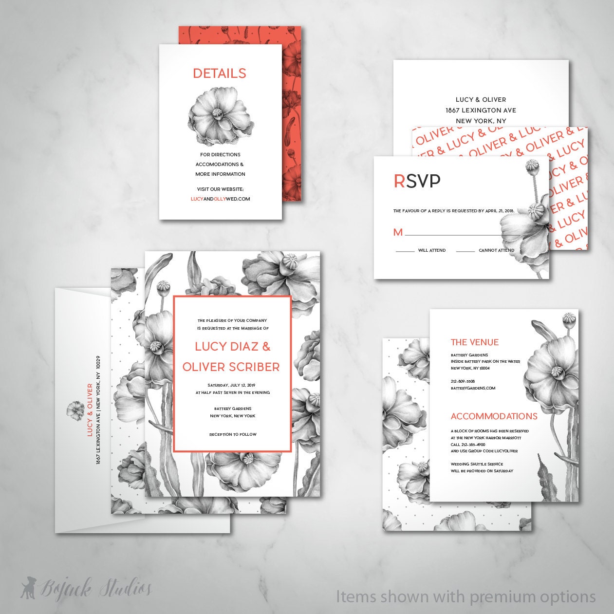 Lucy Botanical Wedding Invitations, Custom Wedding Leaves, Printable ...