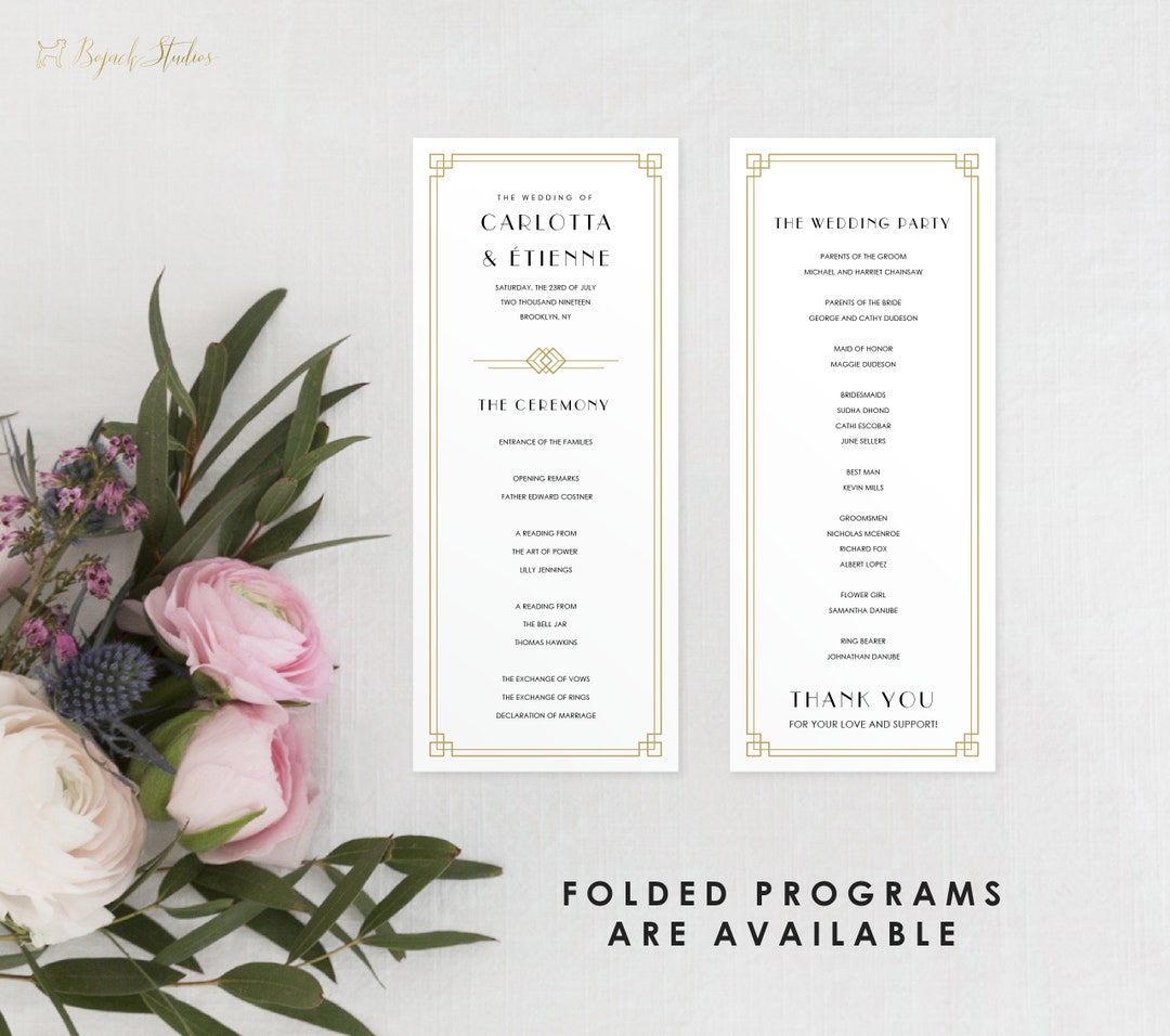 Art Deco Wedding Program, Wedding Ceremony Program, Printable Wedding ...
