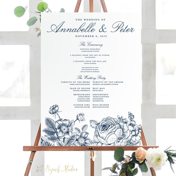 Floral Wedding Program Poster Wedding Ceremony Poster | Etsy