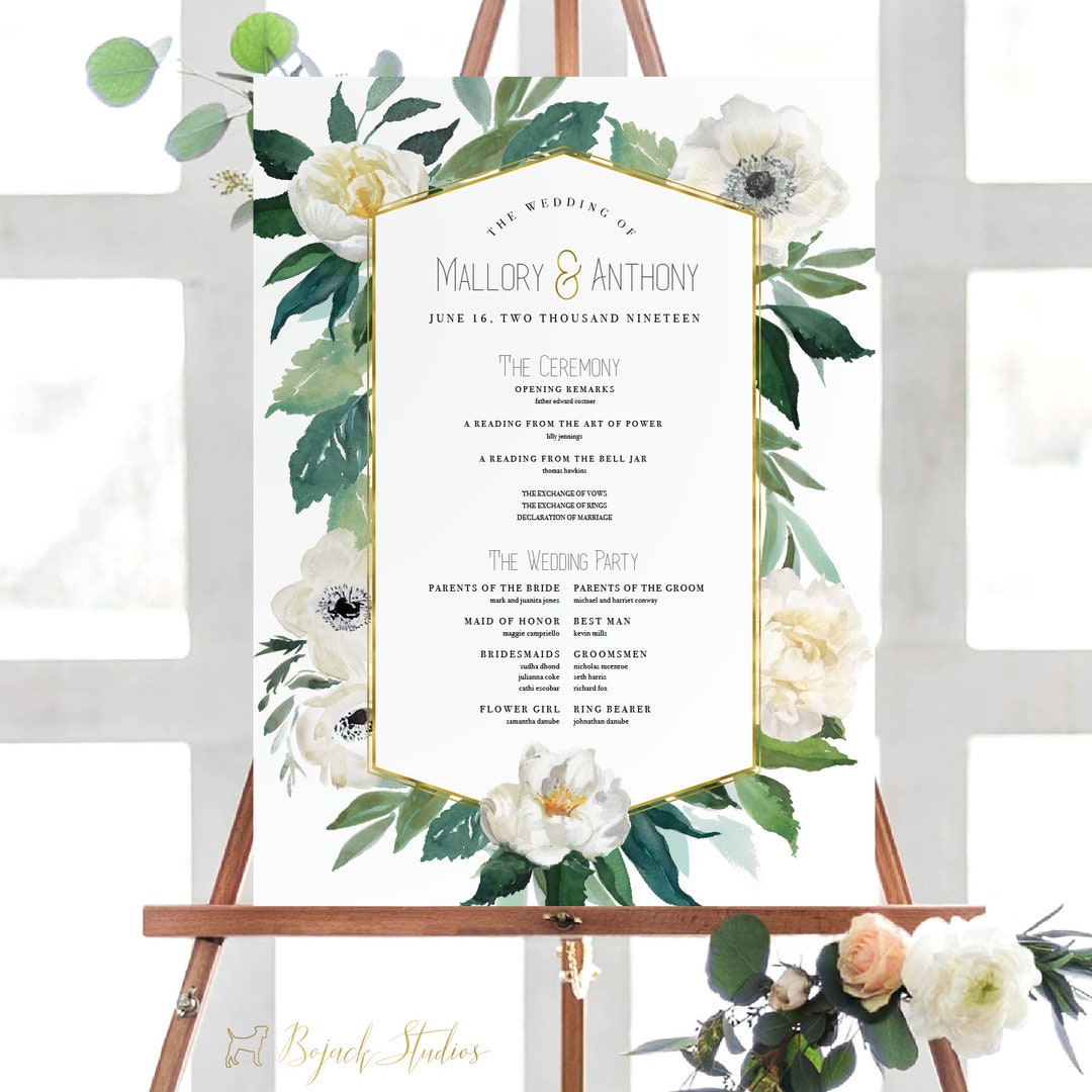Floral Wedding Program Poster, Wedding Ceremony Poster Printable ...