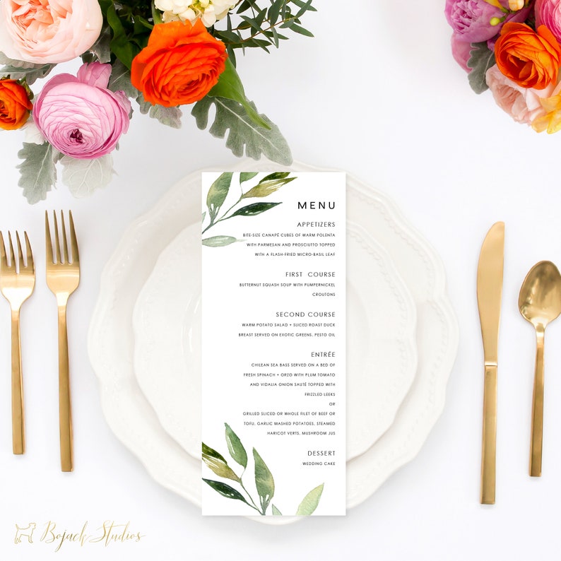 Watercolor Botanical Wedding Menus Custom Printed Wedding - Etsy