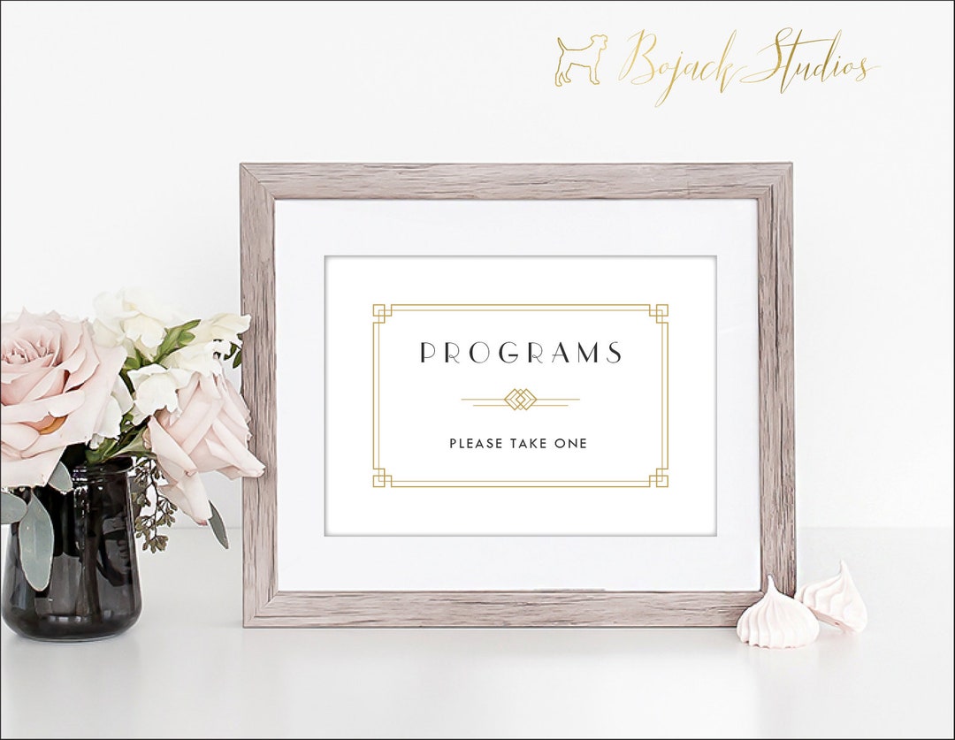 Programs Art Deco Sign, 5x7" Printable Wedding Sign, Program Pickup ...