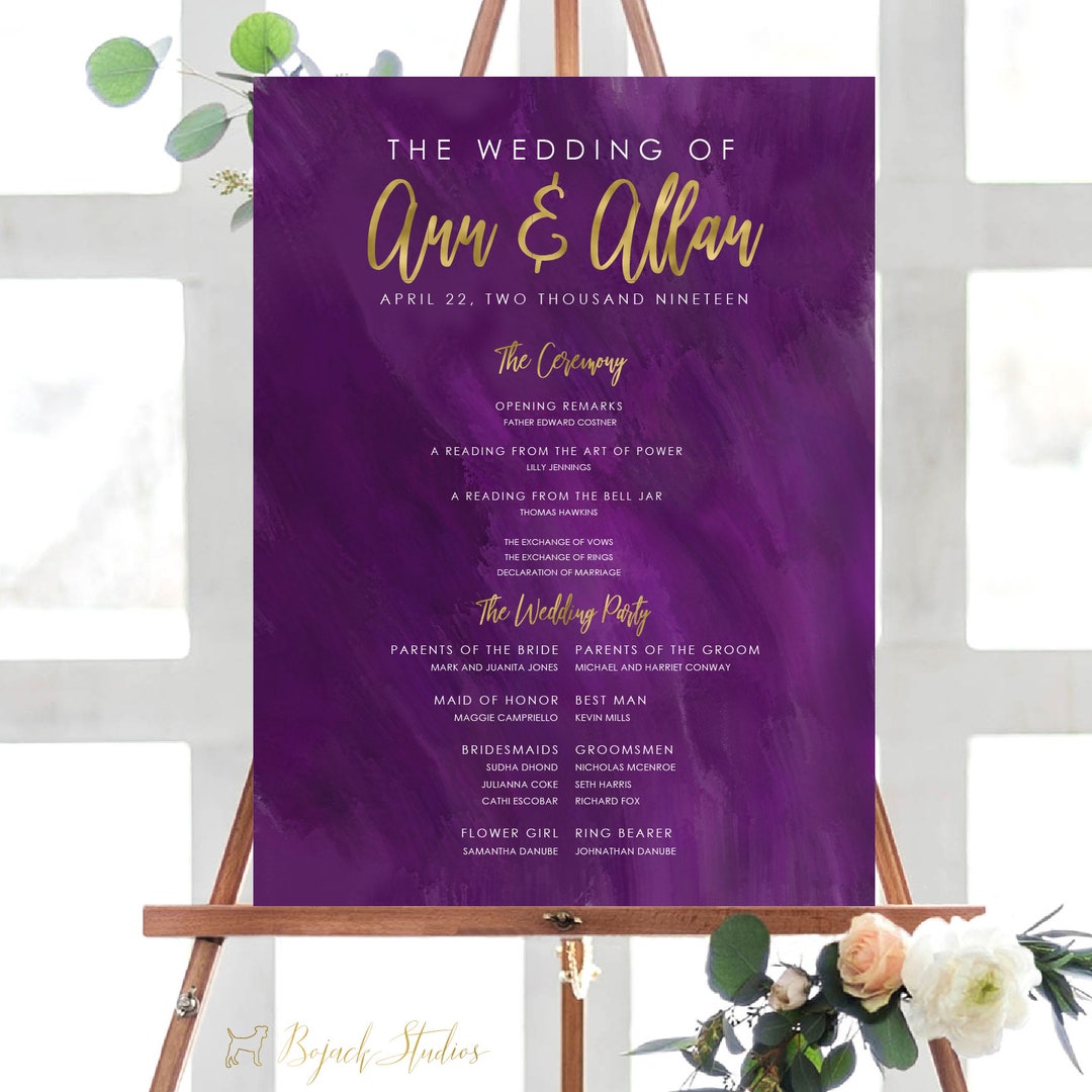 Watercolor Wedding Program Poster, Wedding Ceremony Poster| Printable ...