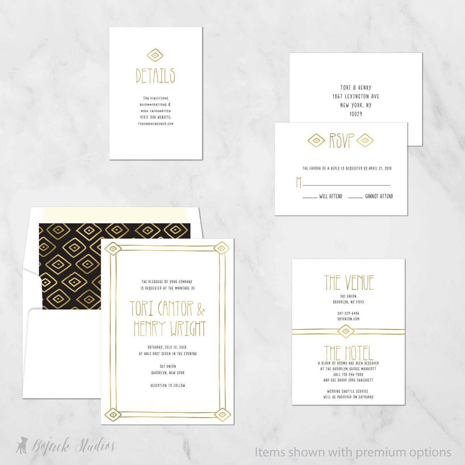 Modern Gold Geometric Wedding Insert, Info Card, Digital or Printed ...