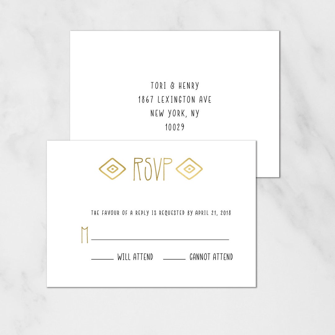 Modern Geometric Wedding Reply Card, Digital or Printed RSVP Card ...