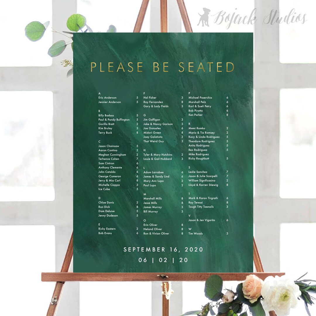 Watercolor Seating Chart Poster, Printable Seating Chart, Custom ...