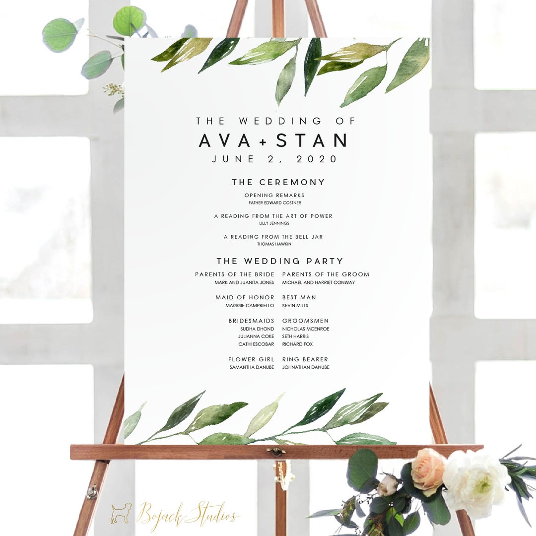 Floral Botanical Wedding Program Poster, Wedding Ceremony Poster ...