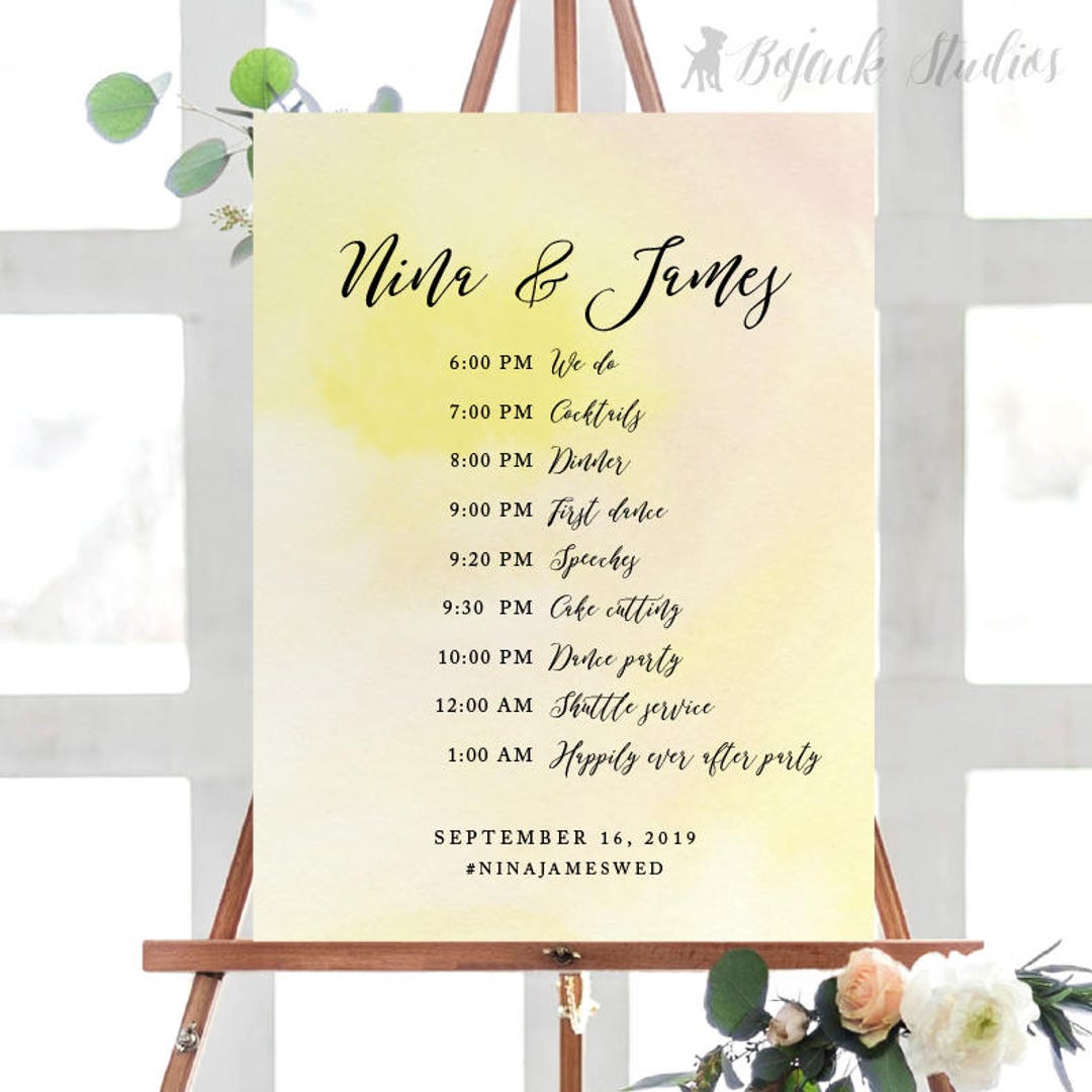 HUE SOL Wedding Schedule Poster, Wedding Order of Events Timeline ...