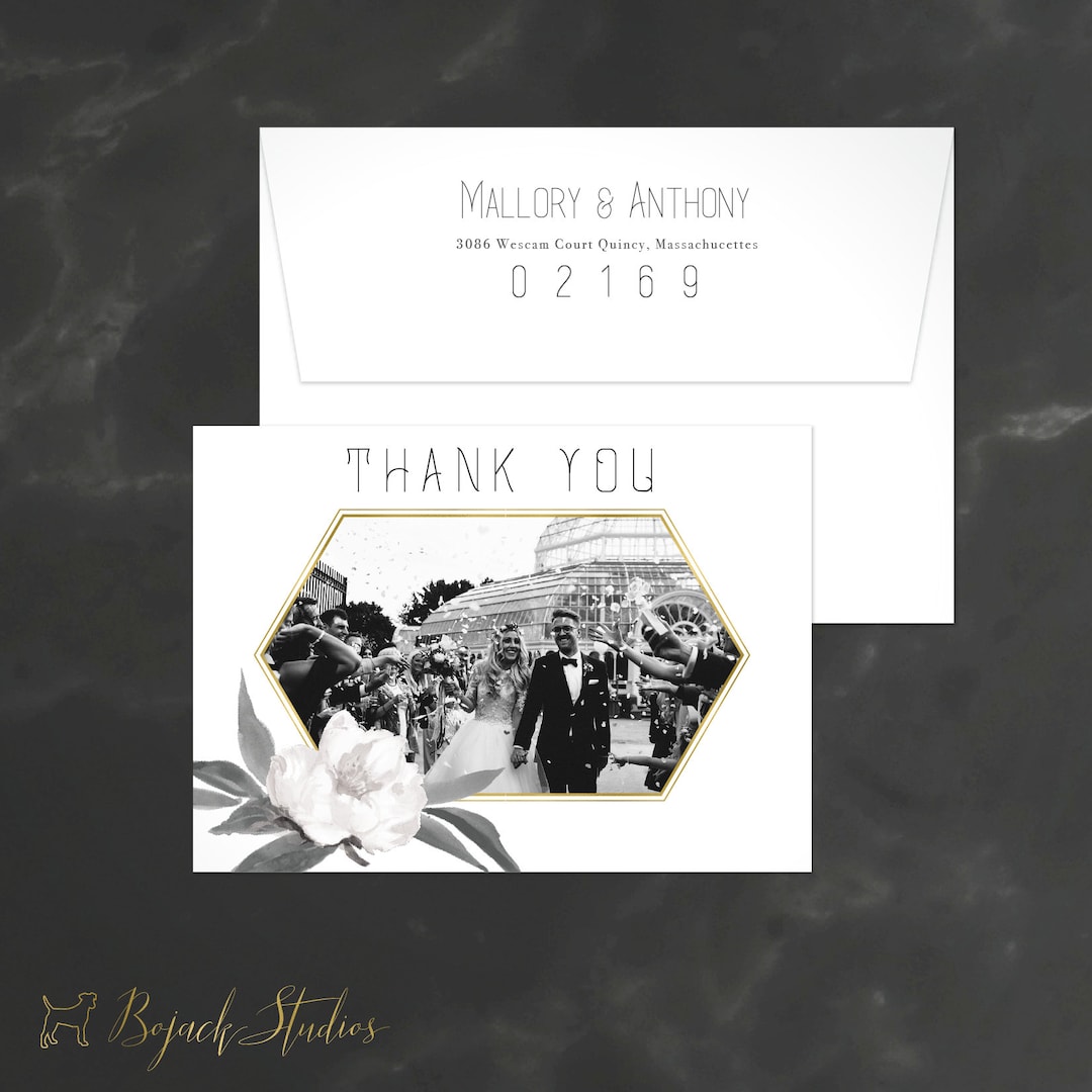 Geo Thank You, Photo Thank You Card, Vintage Floral Wedding Thank You ...