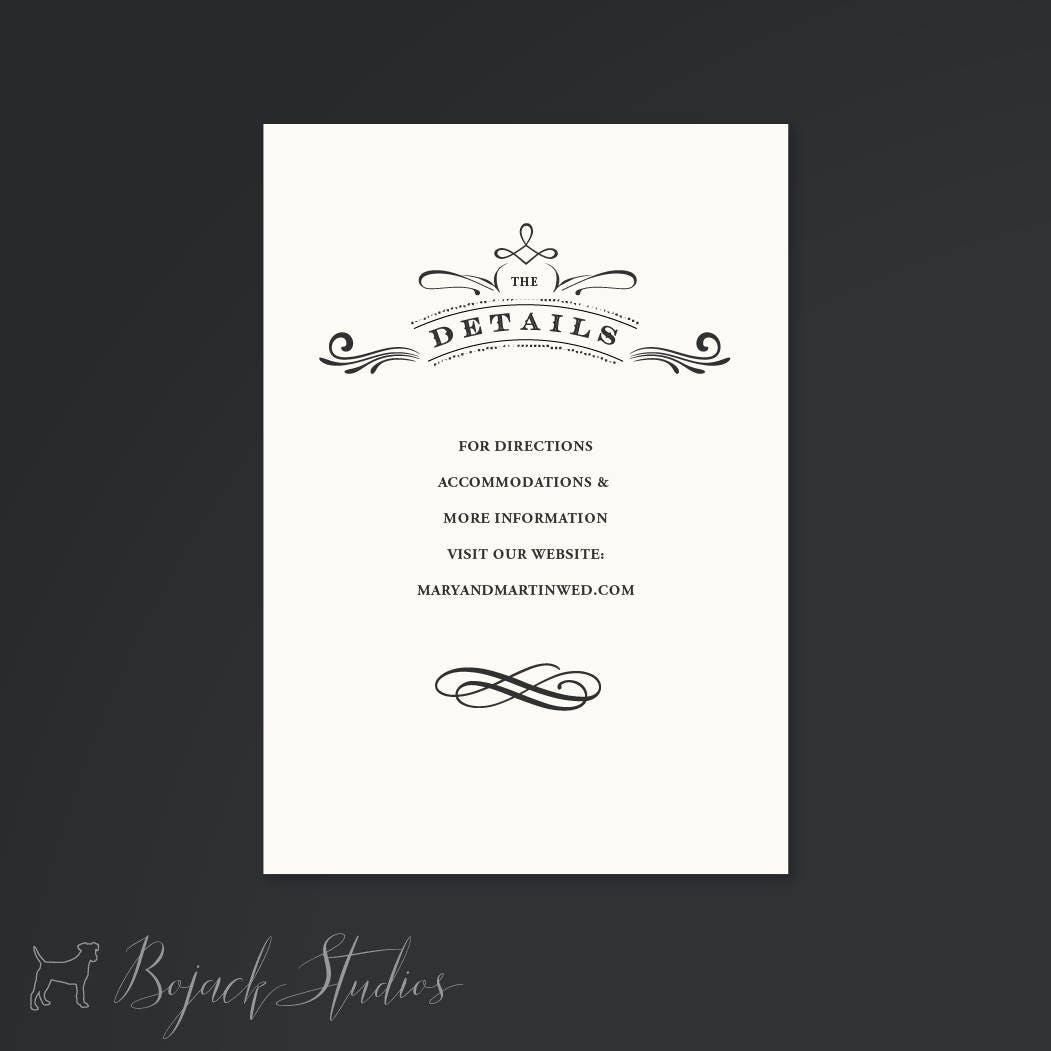 Ornate Formal Wedding Large Insert, Info Card, Rehearsal Dinner ...