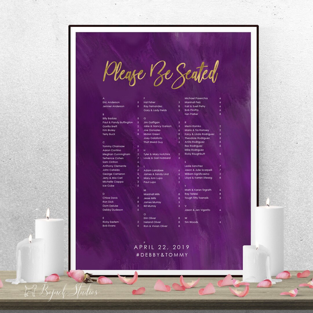 Watercolor Seating Chart Poster, Printable Seating Chart, Custom ...