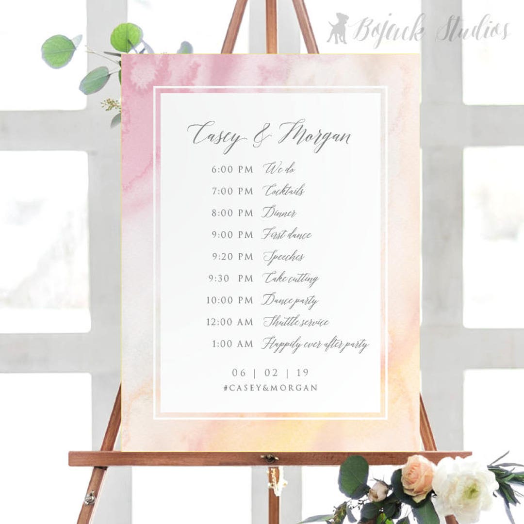 CASEY Wedding Schedule Poster, Wedding Order of Events Timeline Poster ...