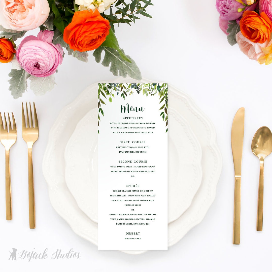 MILA Watercolor Botanical Wedding Menus - Custom Printed Wedding Menu ...