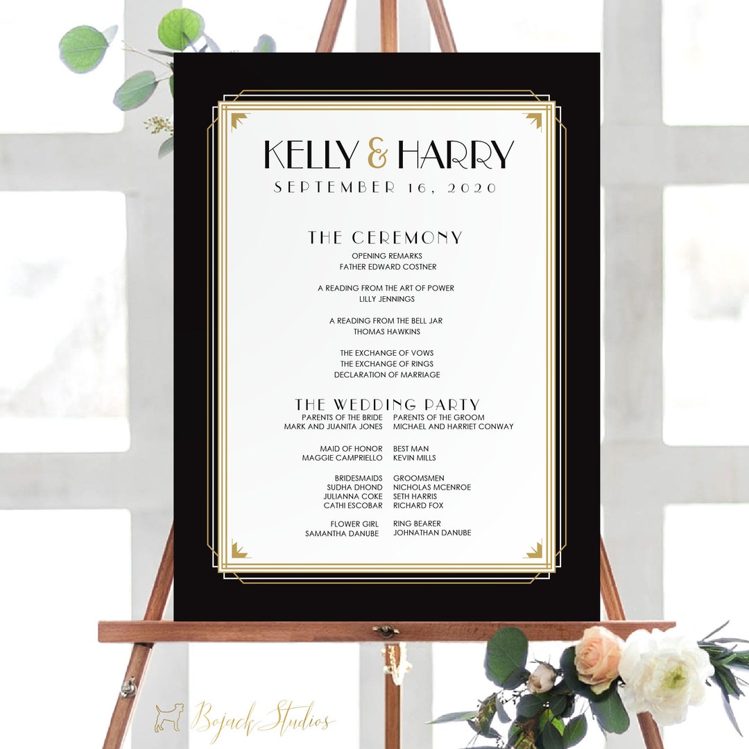 Art Deco Wedding Program Poster, Art Deco Wedding Ceremony Program, Printable Program Poster ...