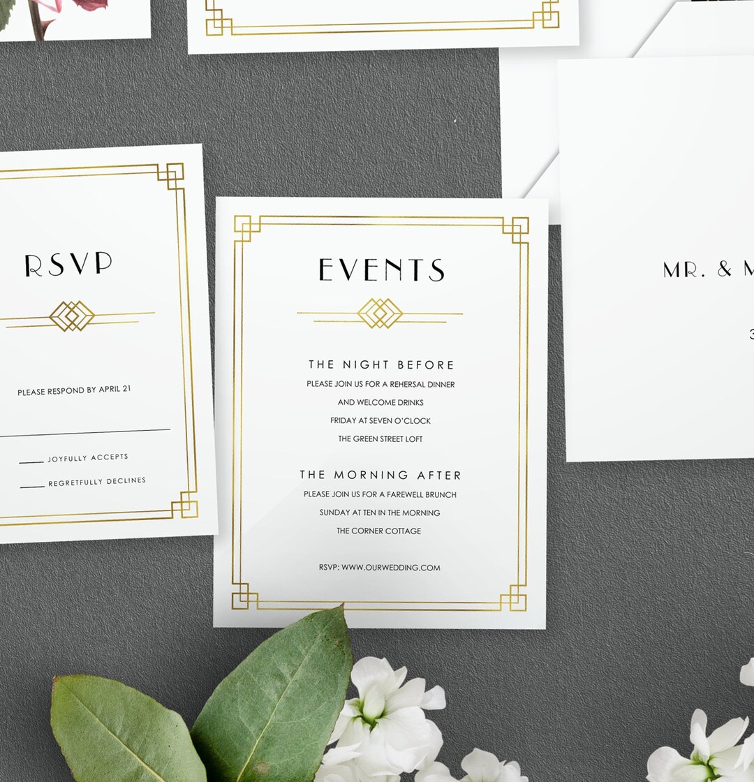 Art Deco Wedding, Large Insert, Info Card, Digital Info Card, Printed ...