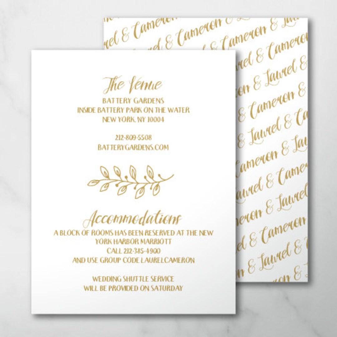 Laurel| Large Insert, Info Card, Digital Info Card, Printed Info Card ...