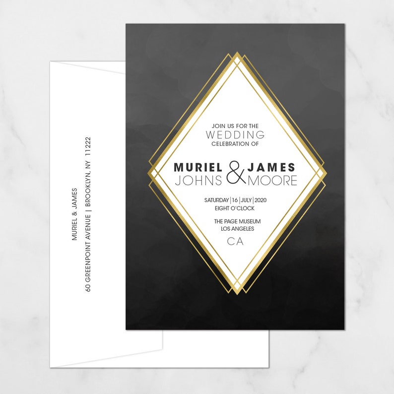 Modern Gold Geometric Wedding Insert Info Card Digital or - Etsy