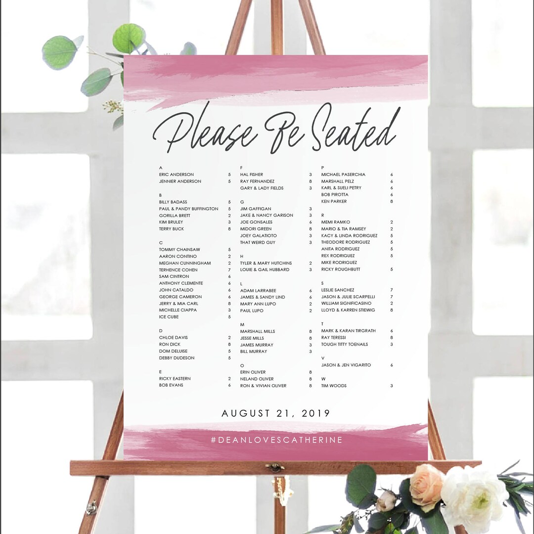 Watercolor Seating Chart Poster, Seating Chart Sign, Custom Seating ...