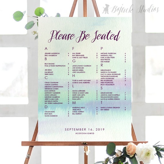 HUE COVE Watercolor Seating Chart Poster Printable Seating - Etsy