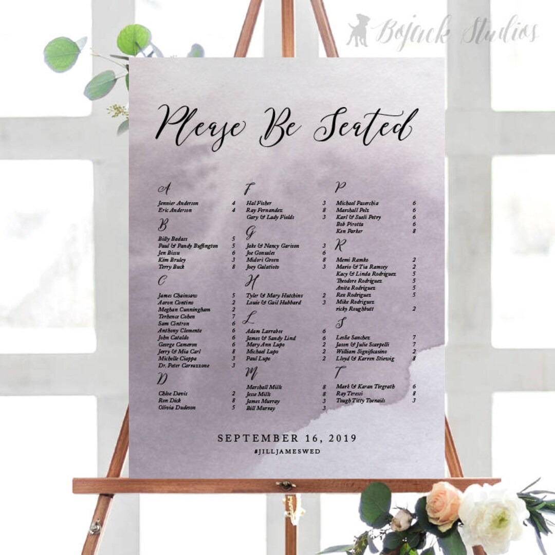 HUE PLUM Watercolor Seating Chart Poster, Printable Seating Chart ...