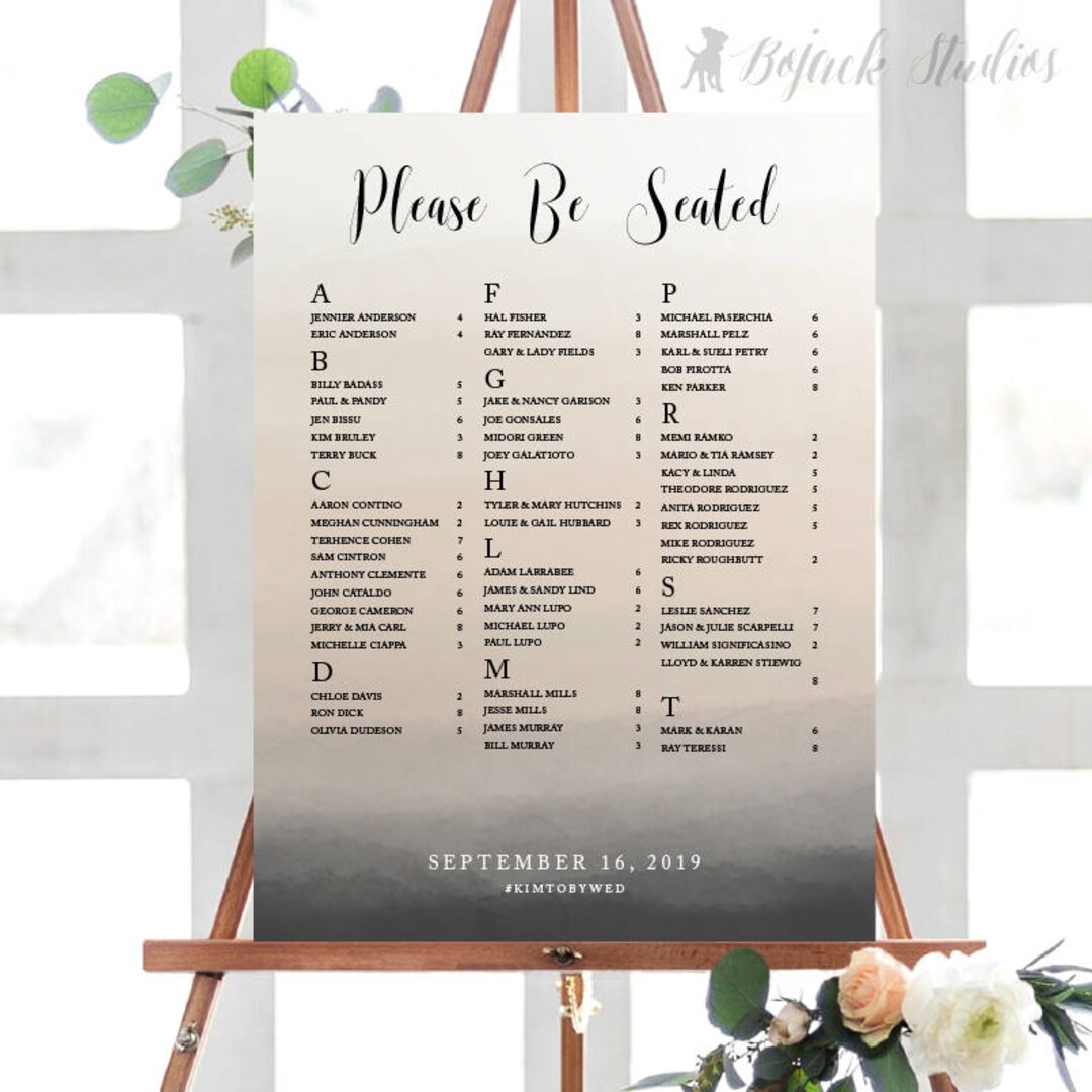 HUE DAWN Watercolor Seating Chart Poster, Printable Seating Chart ...