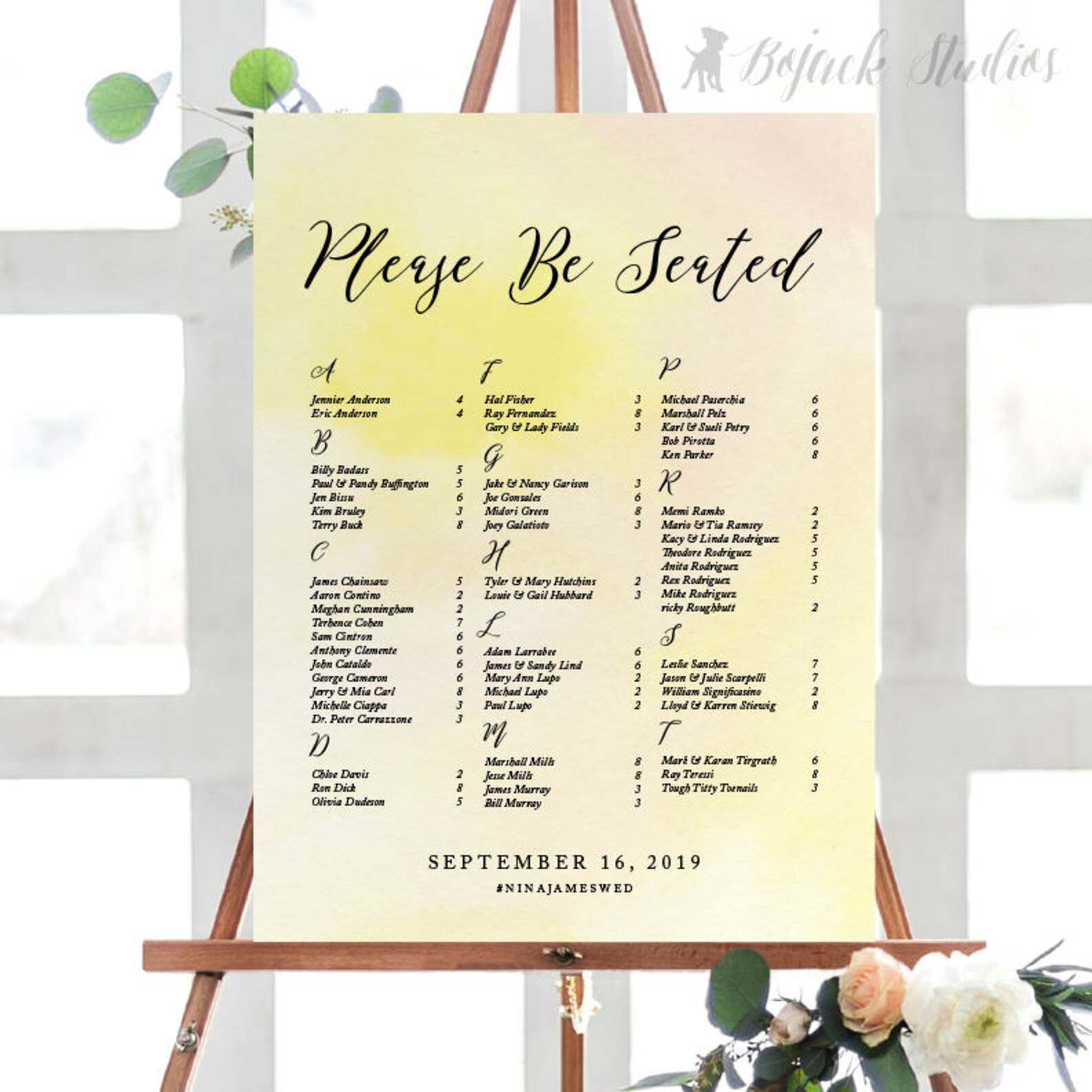 HUE SOL Watercolor Seating Chart Poster, Printable Seating Chart ...