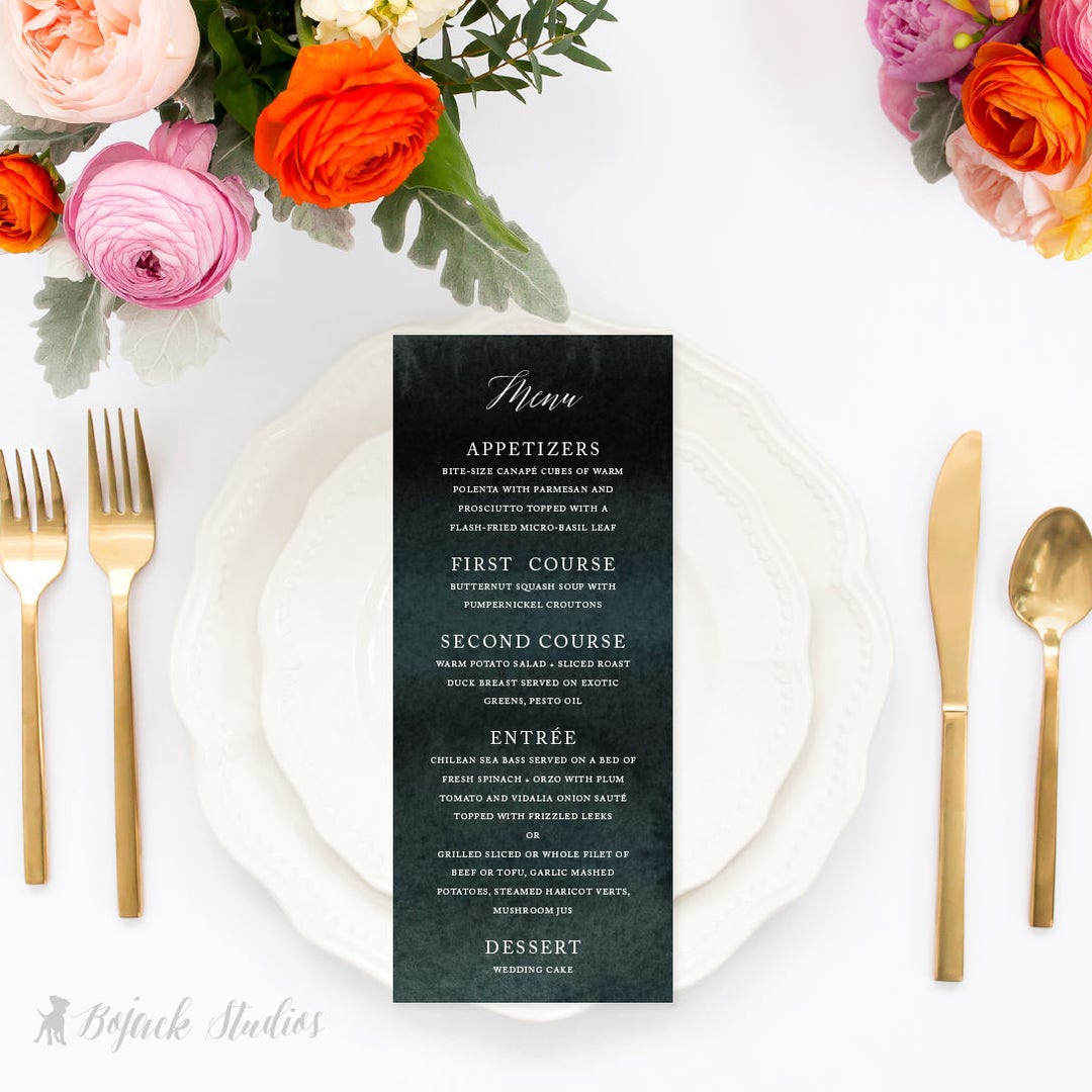 HUE DEEP Watercolor Wedding Menus - Custom Printed Wedding Menu ...