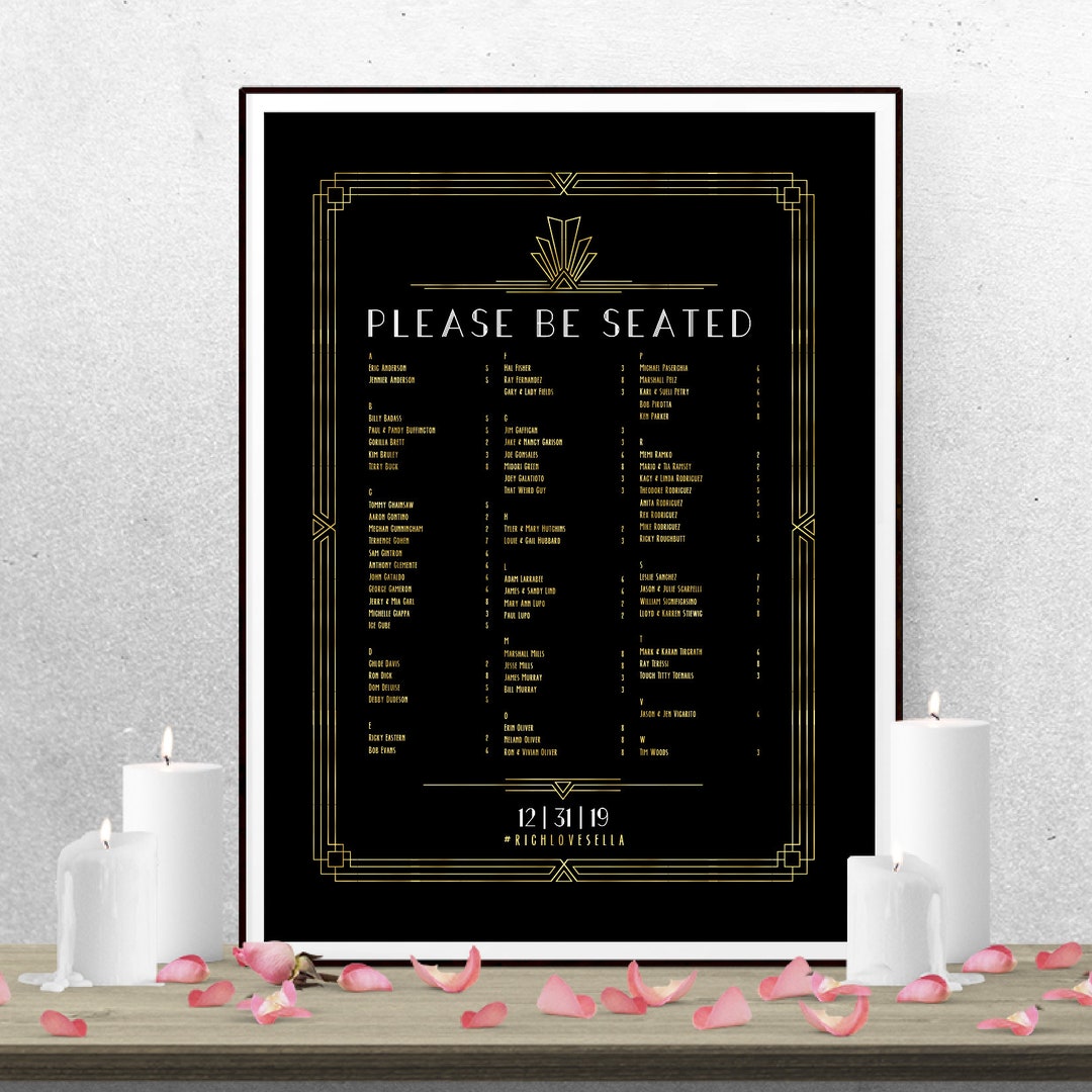 Art Deco Seating Chart Poster, Seating Chart Sign, Custom Seating Chart ...