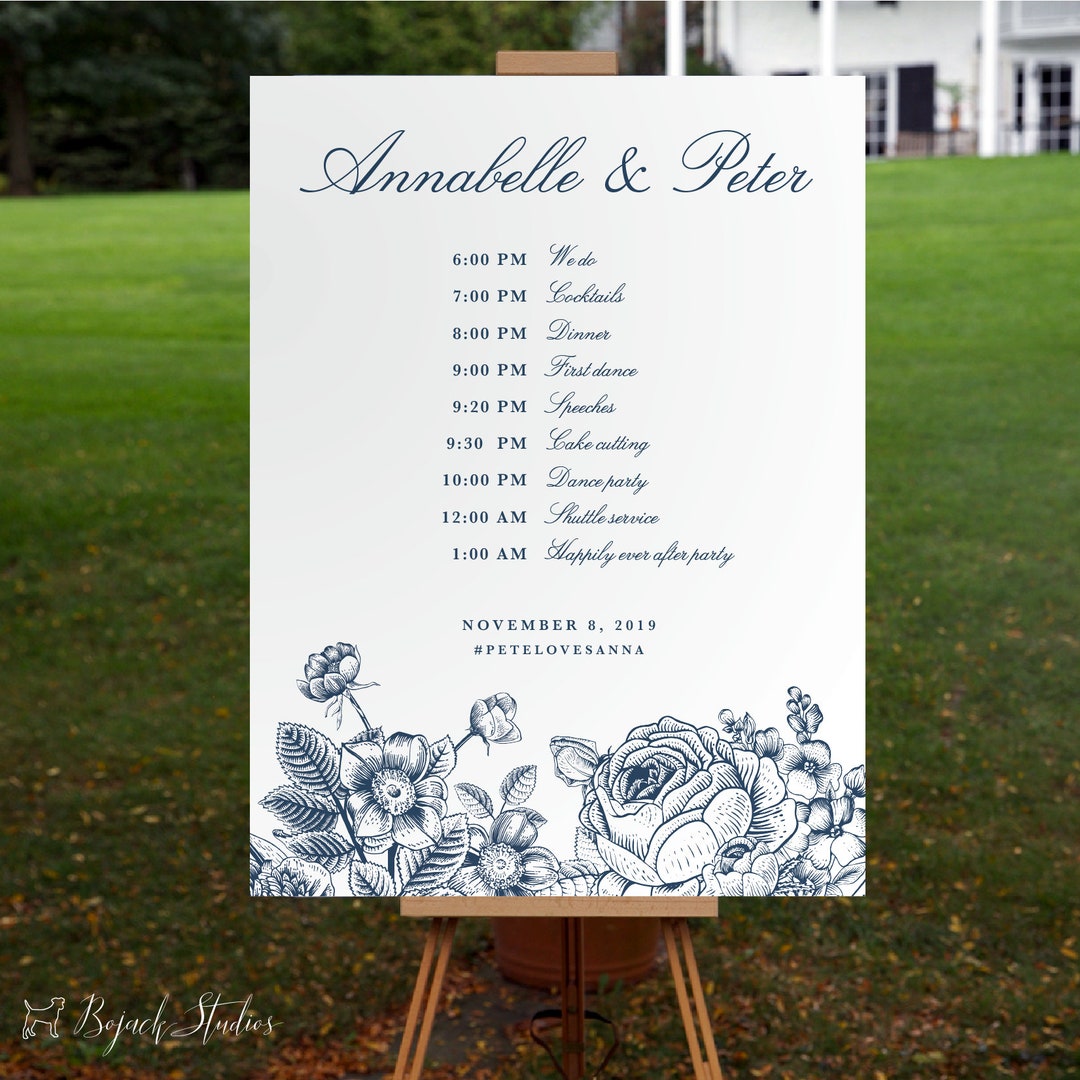 Wedding Schedule Poster, Wedding Order of Events Timeline Poster ...