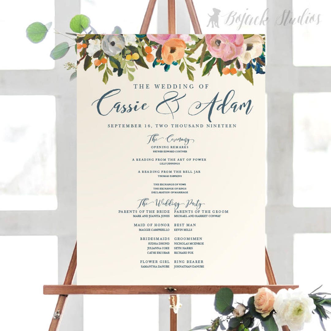Cassie, Wedding Program Poster, Wedding Ceremony Poster| Printable ...