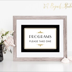 Programs Art Deco Sign, 5x7" Printable Wedding Sign, Program Pickup ...