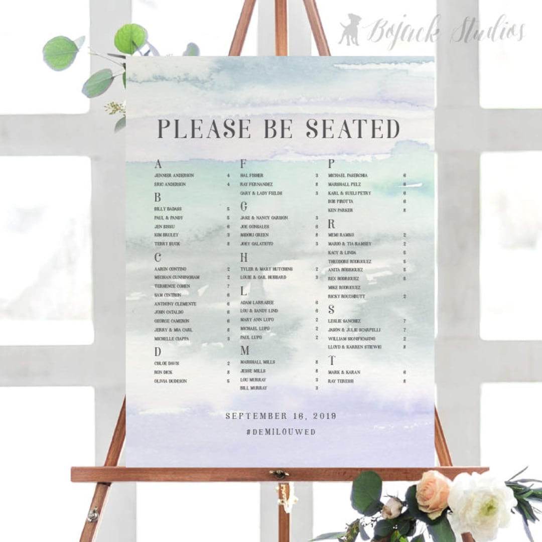 HUE APEX Watercolor Seating Chart Poster, Printable Seating Chart ...