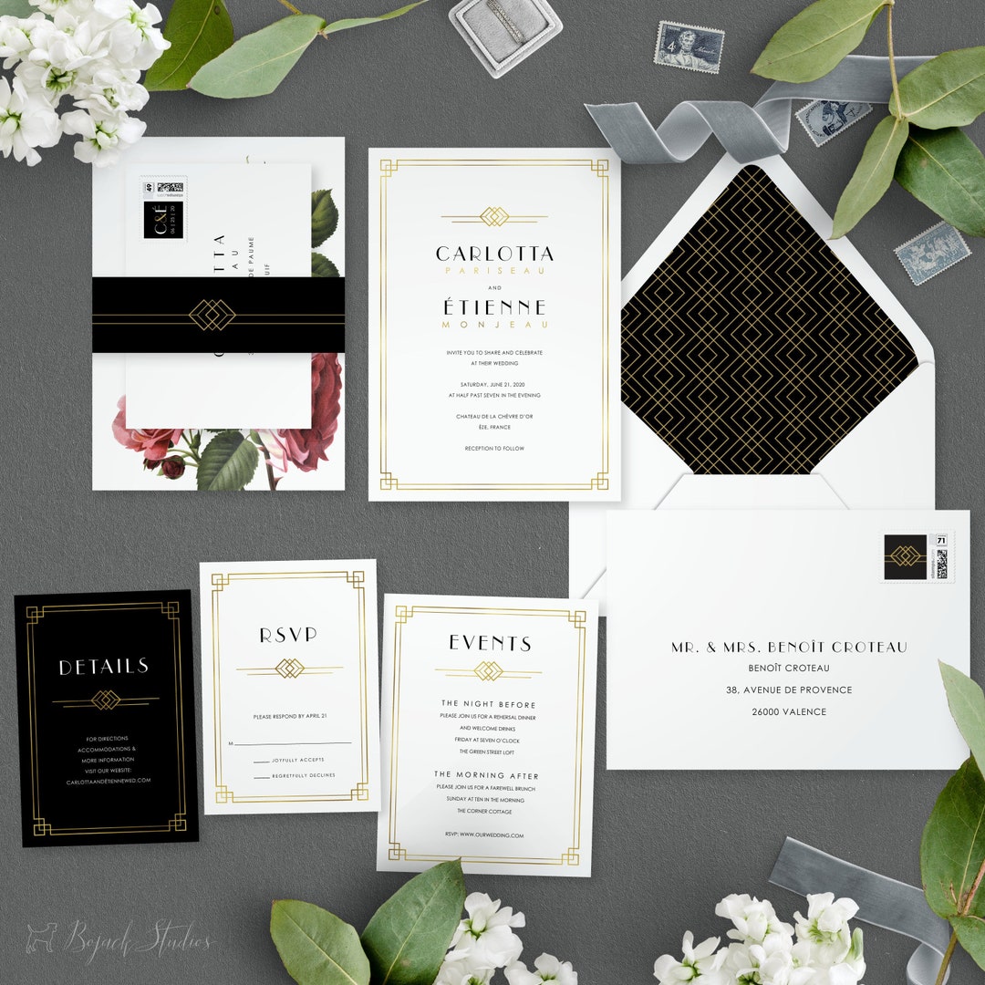 Art Deco Wedding Invitations, Custom Art Deco Invitations, Art Deco ...
