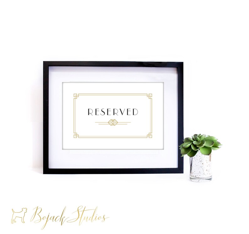 Reserved Art Deco Sign, 4x6" Printable Wedding Sign, Reserved Sign, PDF ...