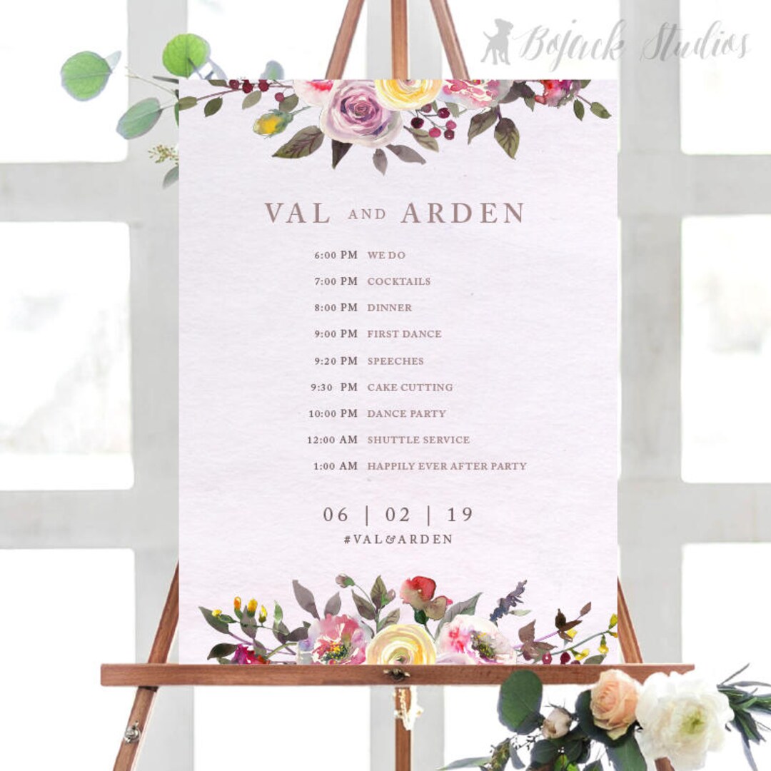 Wedding Schedule Poster, Wedding Order of Events Timeline Poster ...