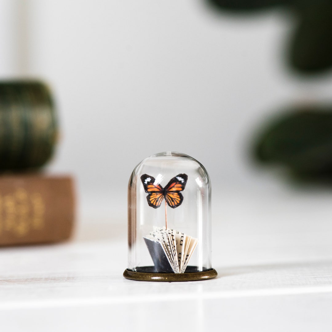 Butterfly Paper Book Art: Miniature Glass Dome - Monarch or Blue - Etsy