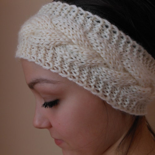 Cable Hand Knit Headband Ear Warmer Head Warmer Black Boho Etsy