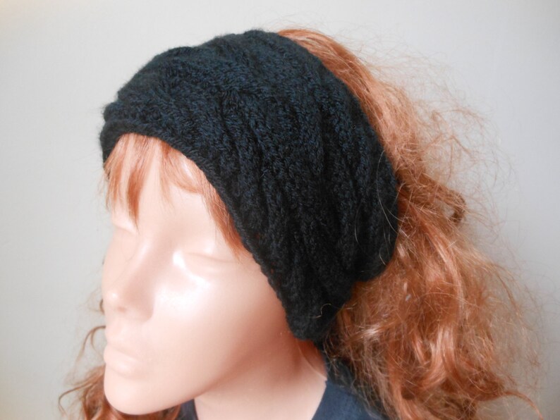 Cable Hand Knit Headband Ear Warmer Head Warmer Black Boho Etsy