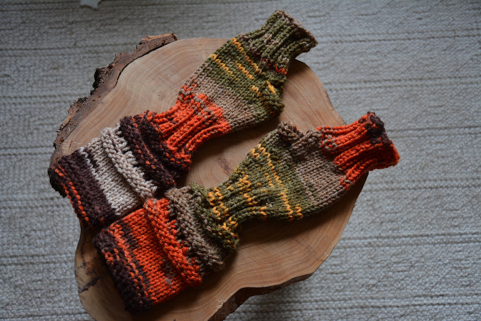 Hand Knitted Fingerless Mittens Wool Gloves Green Blue Yellow Colors ...