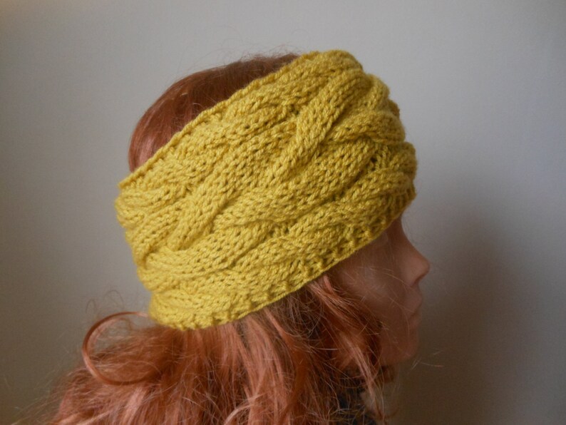 Cable Hand Knit Headband Ear Warmer Head Warmer Mustard Yellow Etsy