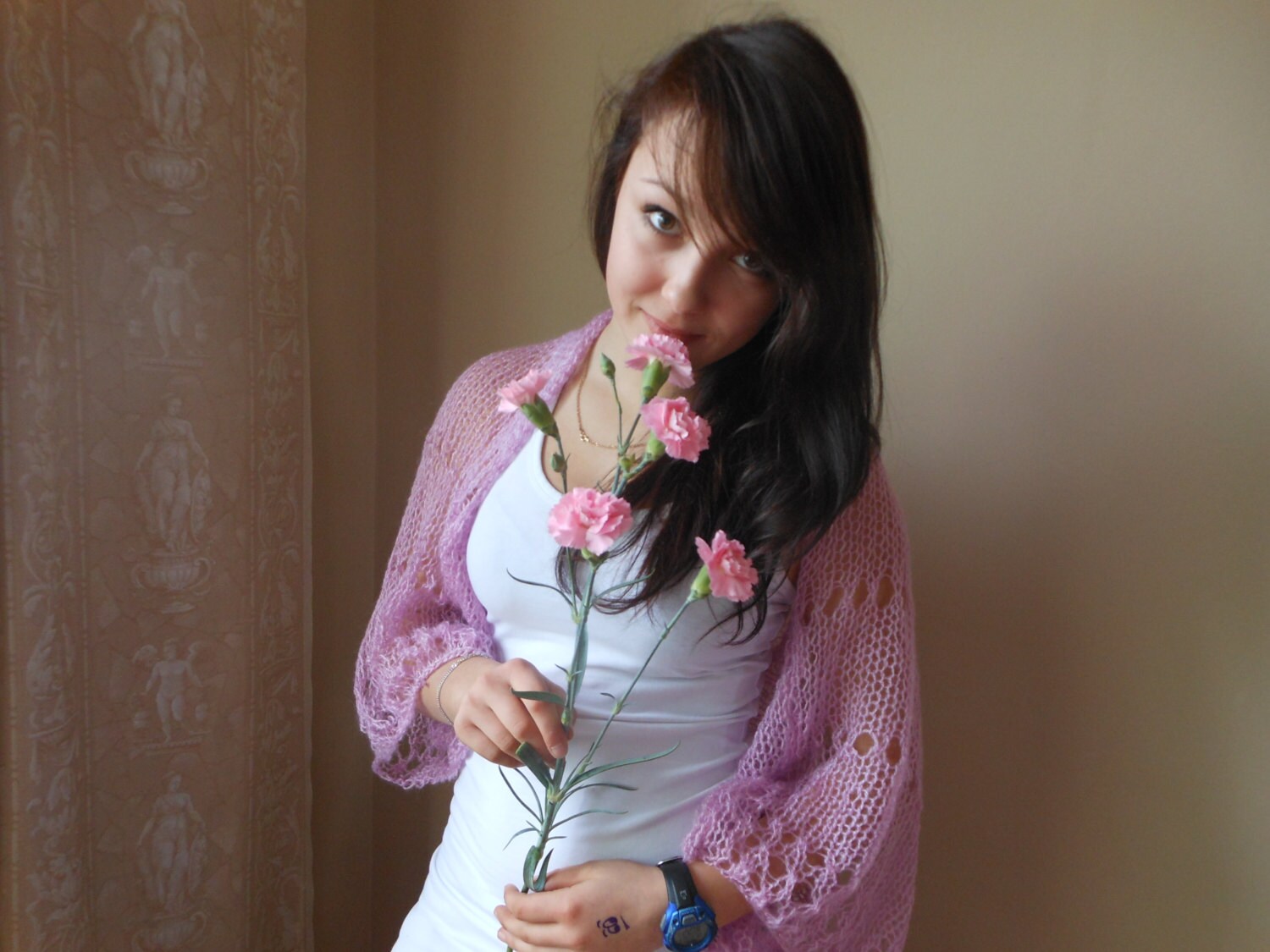 Hand Knitted Shrug Bolero Summer Shrug Lace Pink Mohair | Etsy