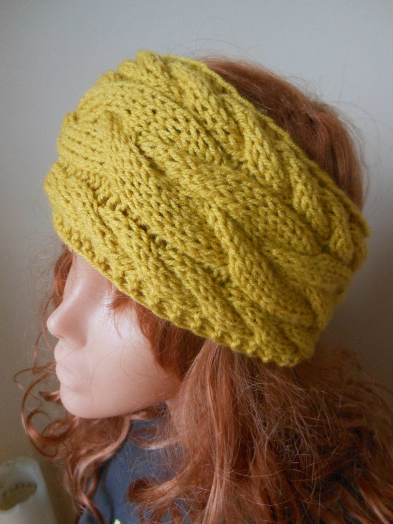 Cable Hand Knit Headband Ear Warmer Head Warmer Mustard Yellow Etsy