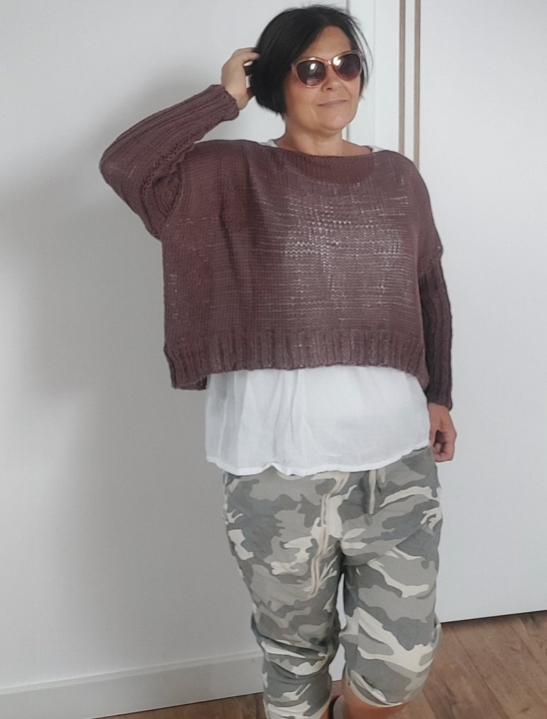 Oversized Plus Size Hand Knitted Cropped Sweater Summer Cotton Jumper ...