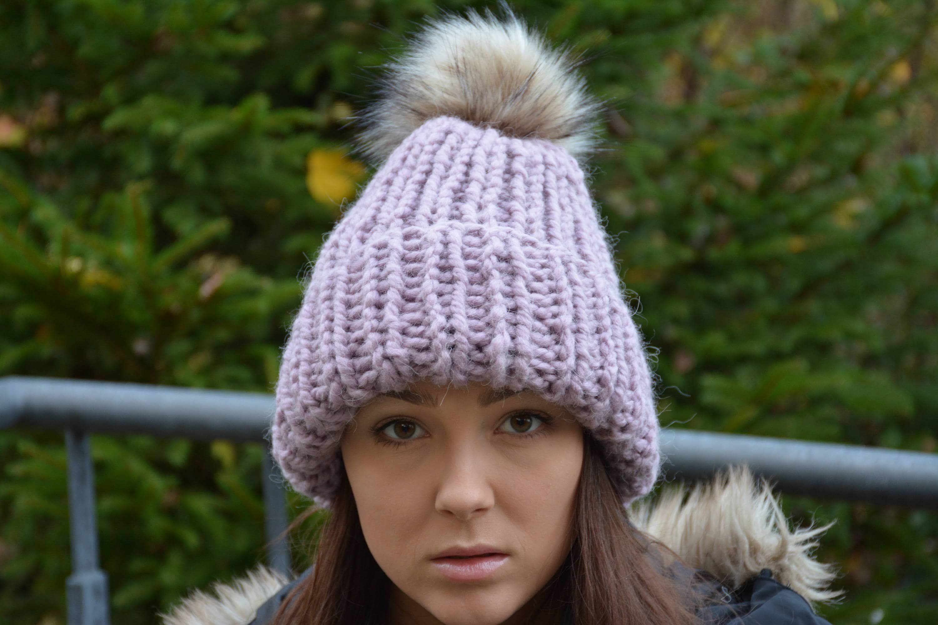 Hand Knit Hat With Faux Fur Pom Pom Alpaca Wool Hat Chunky | Etsy