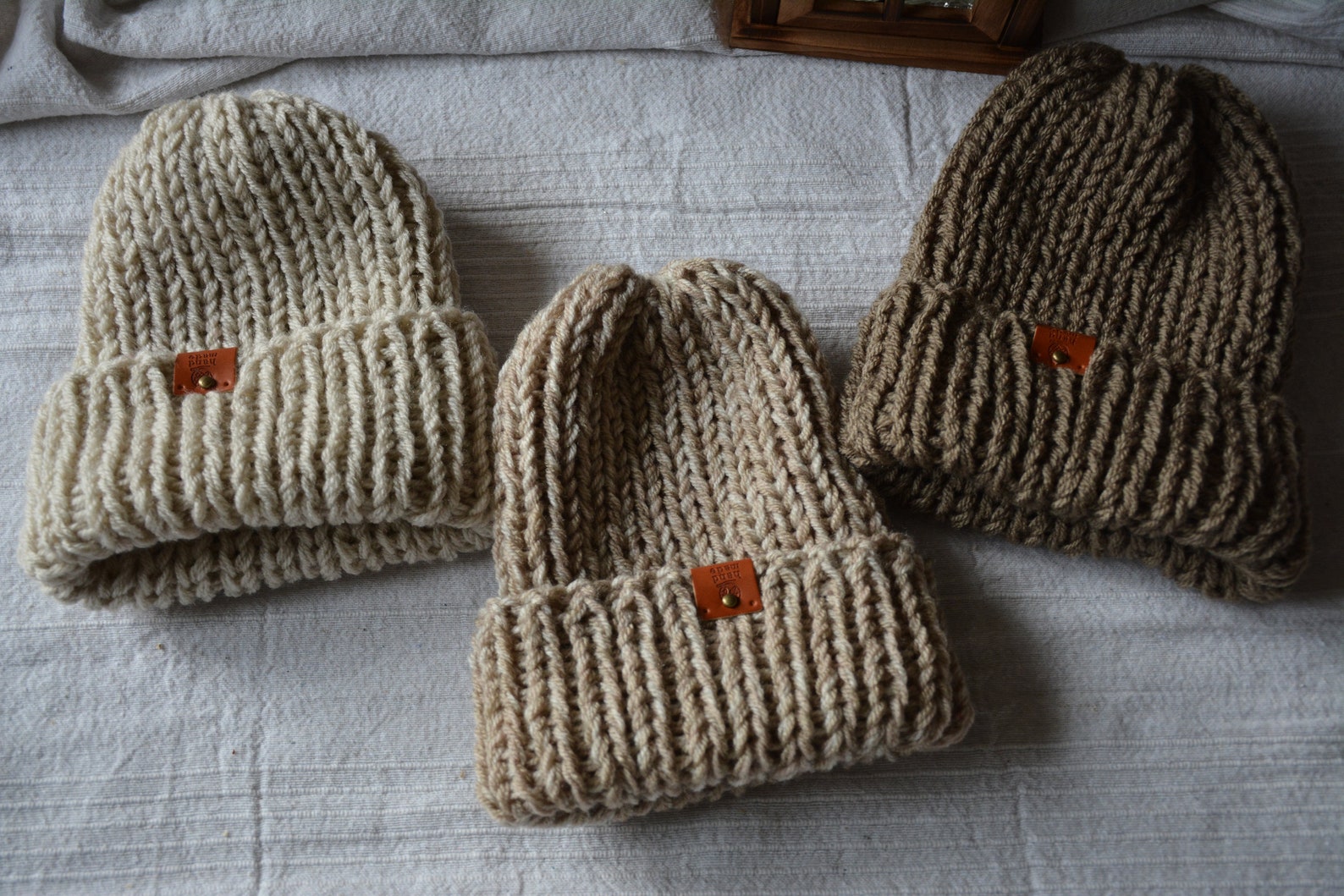 Chunky Hat, Hand Knit Beanie Hat, Acrylic Unisex Winter Hat, Knitted ...