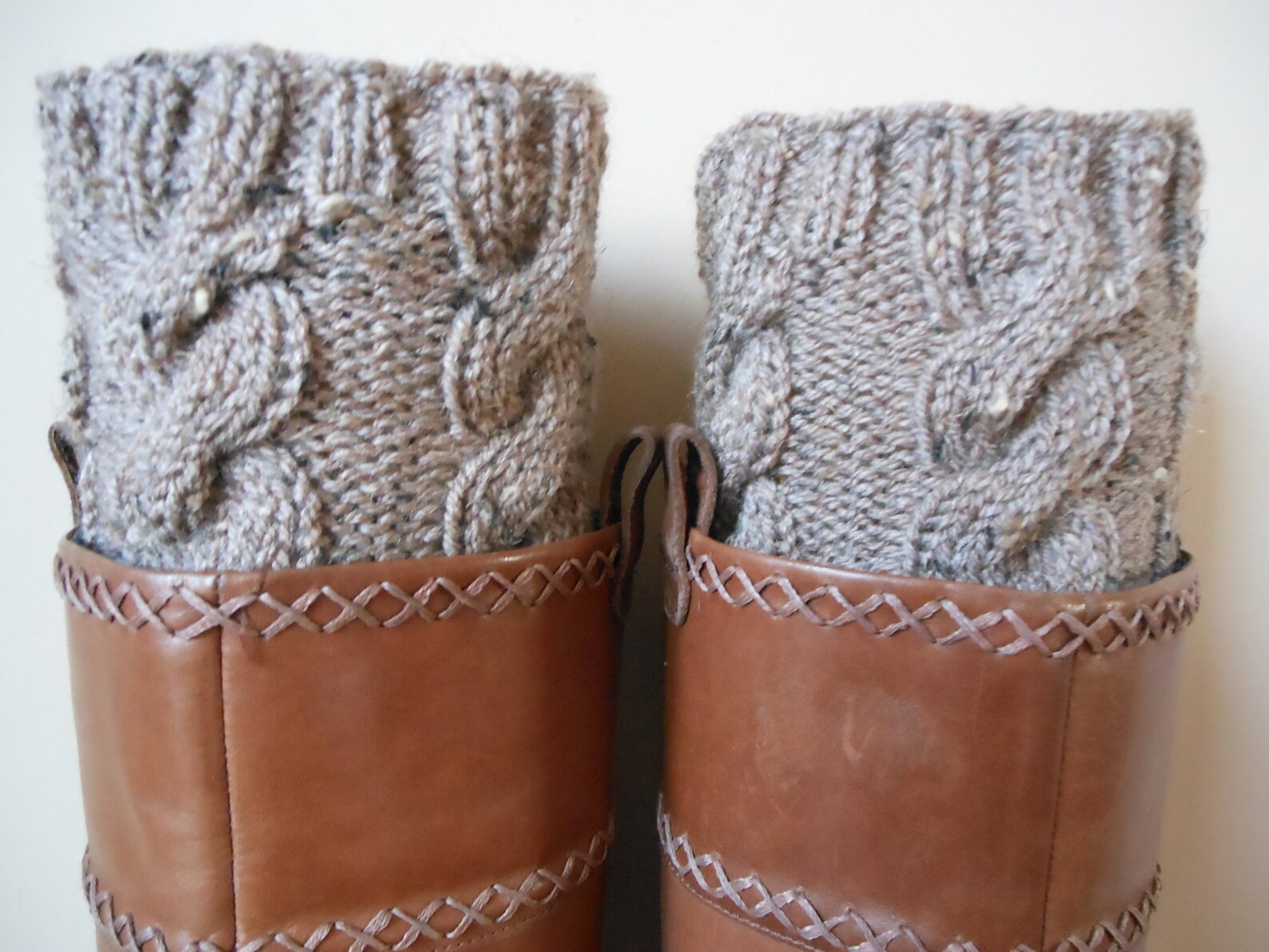 Hand Knitted Boot Cuffs Leg Warmers 2in1 Cream and Beige Tweed - Etsy