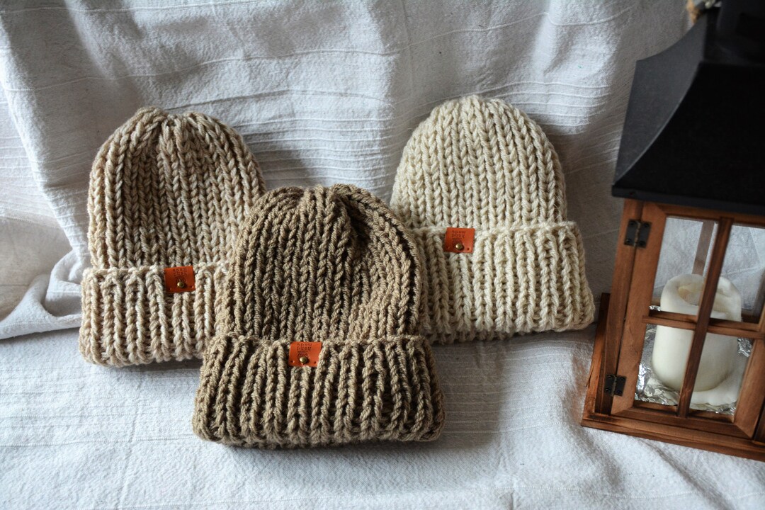 Chunky Hat, Hand Knit Beanie Hat, Acrylic Unisex Winter Hat, Knitted ...