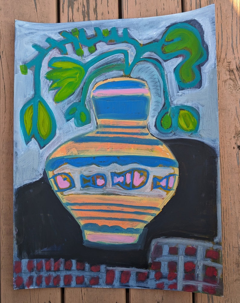 Original Painting- the Fish Vase- Abstract Original Art Acrylic and Oil ...