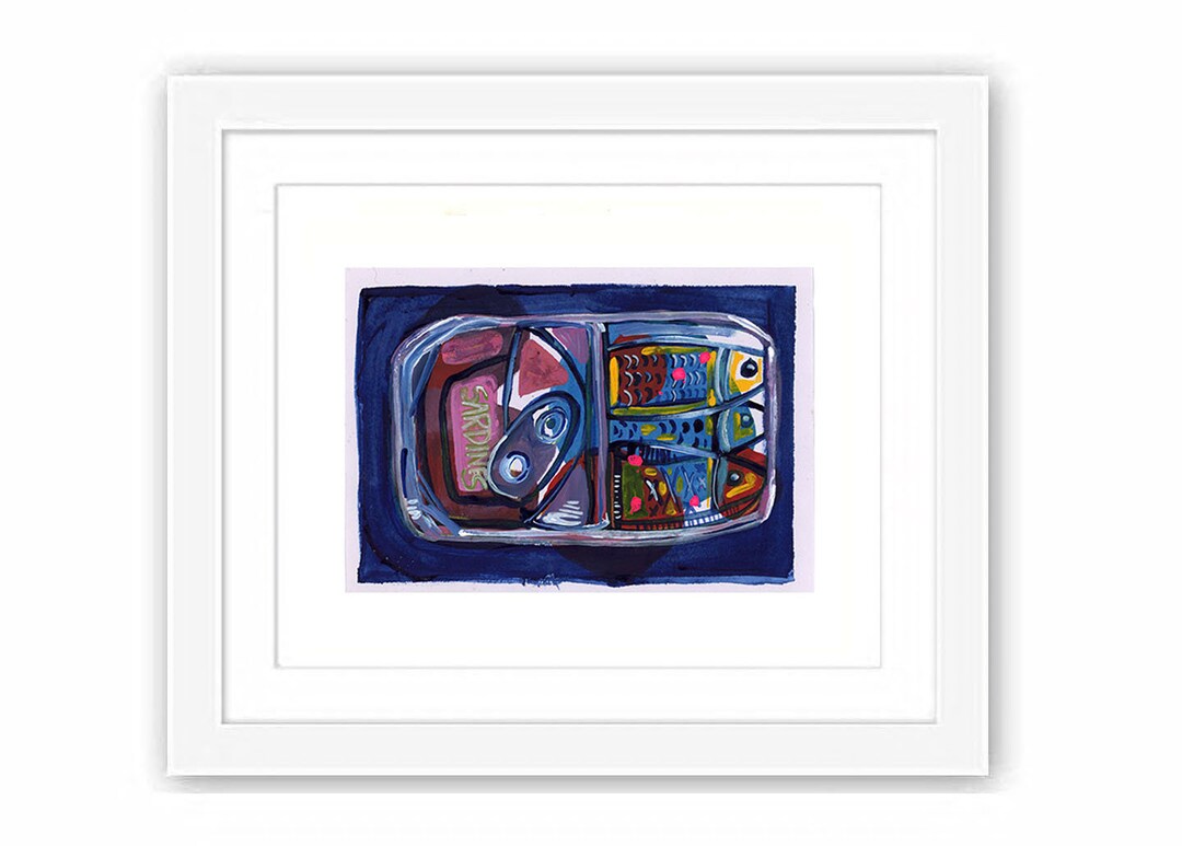 Tinned Fish Sardines Print and Framed Fish Abstract Watercolor ...